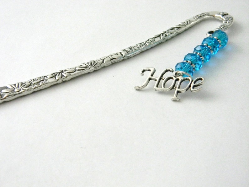 Fancy Hope Bookmark With Blue Glass Beads Shepherd Hook Silver Color - Etsy
