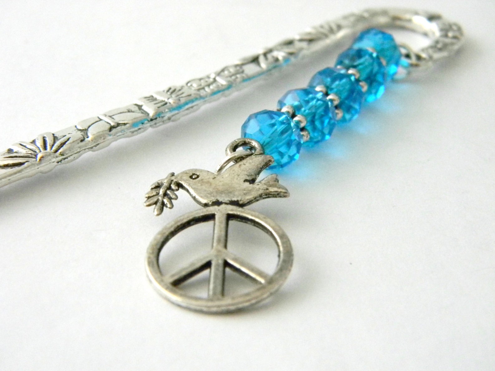 Fancy Peace Dove Bookmark with Blue Glass Beads Shepherd Hook | Etsy
