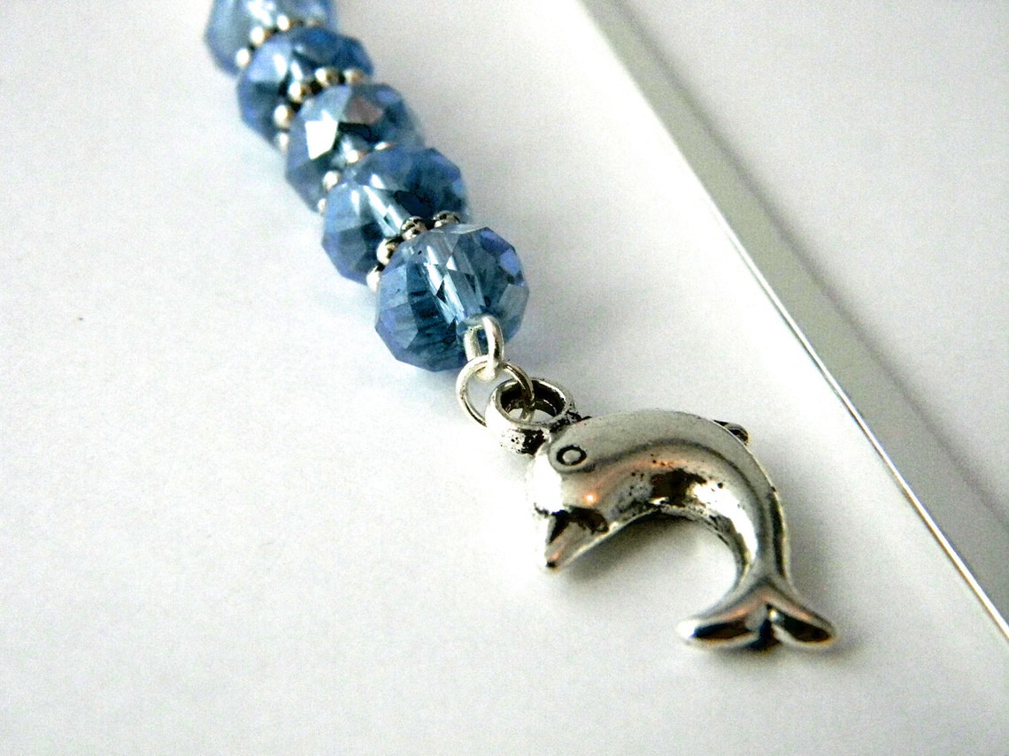 Dolphin Bookmark With Light Blue Beads Silver Plated Steel Bookmark - Etsy