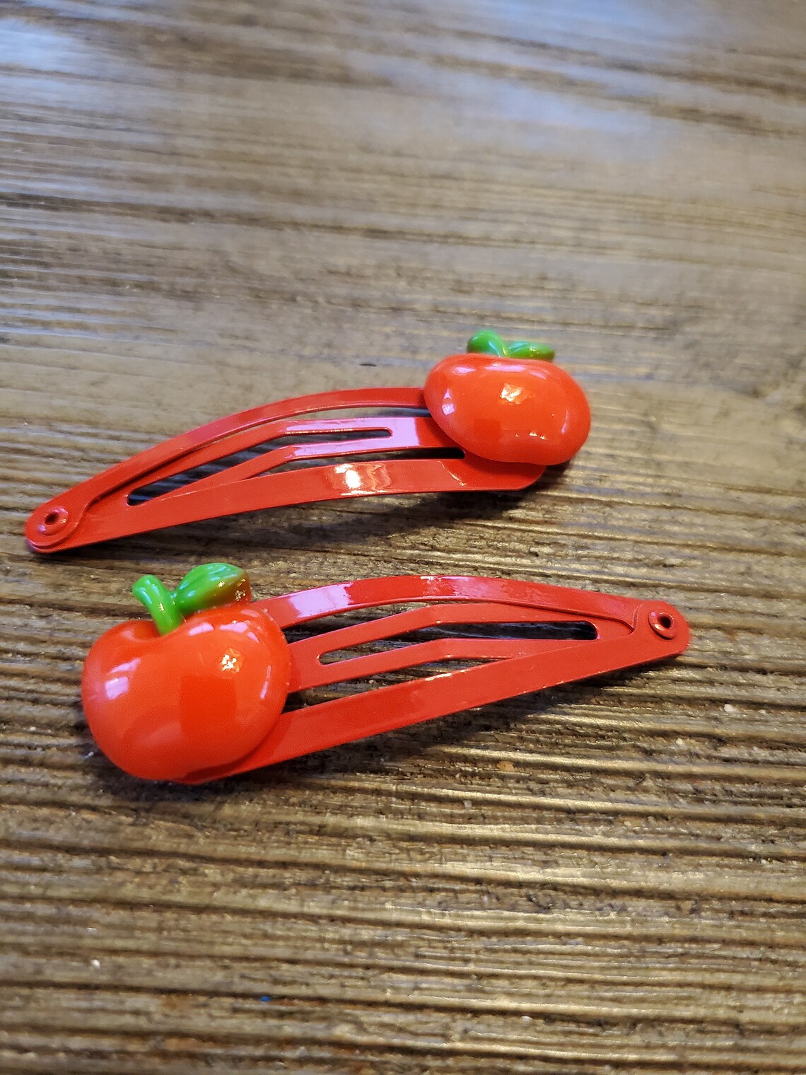 Red Apple Hair Clips Set of Two Red Hair Clip Metal Snap Barrette 50mm ...