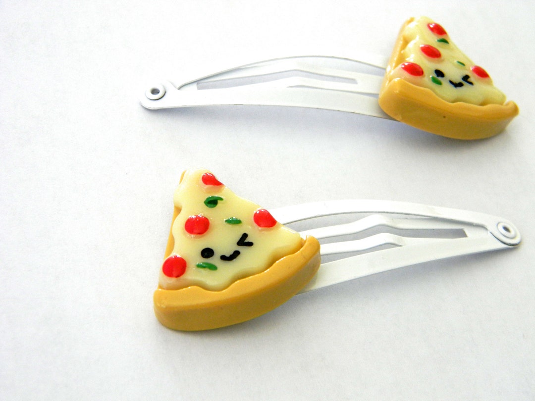 Pizza Hair Clips Set of Two White Hair Clip Metal Snap Barrette 50mm - Etsy