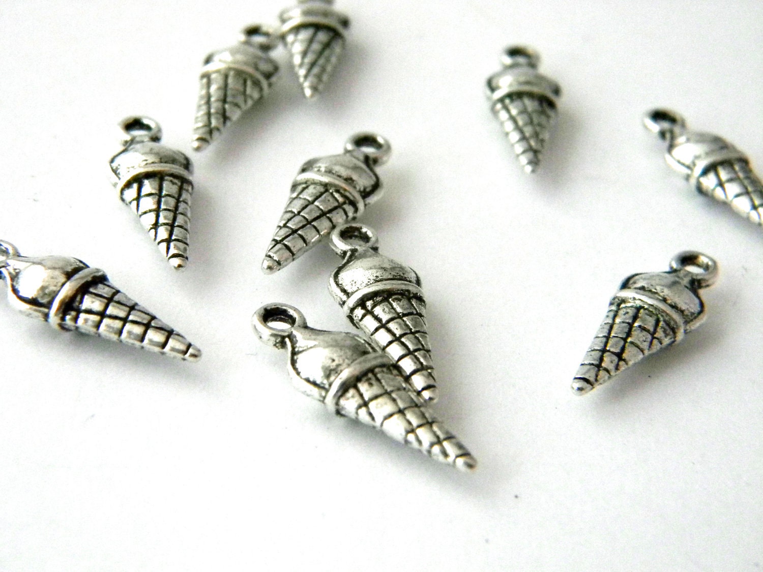 Ice Cream Cone Charms Set of 10 Silver Color | Etsy