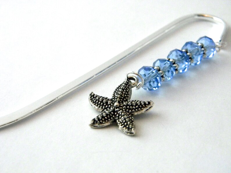Starfish Bookmark With Light Blue Glass Beads Shepherd Hook Silver ...