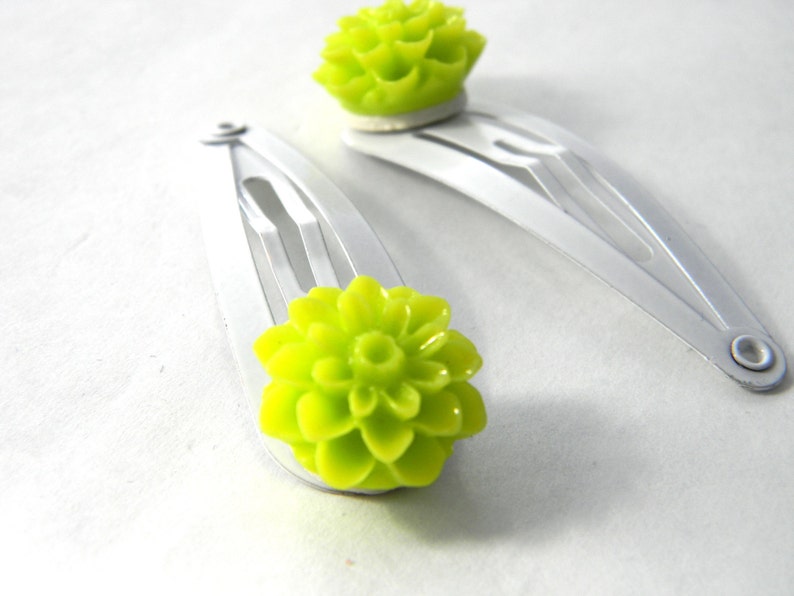 Lime Green Flower Hair Clips Set of Two White Hair Clip Metal - Etsy