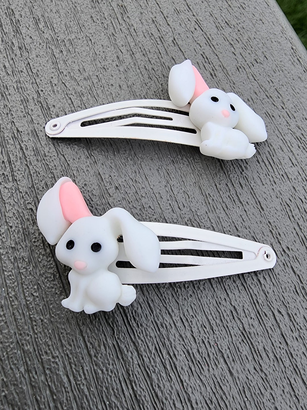Rabbit Hair Clips Set of Two White Hair Clip Metal Snap Barrette 50mm ...