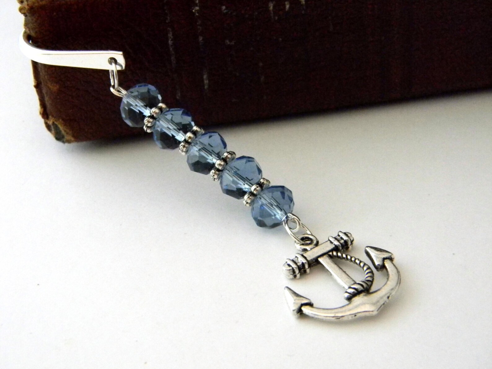Anchor Bookmark With Light Blue Beads Shepherd Hook Steel Bookmark ...