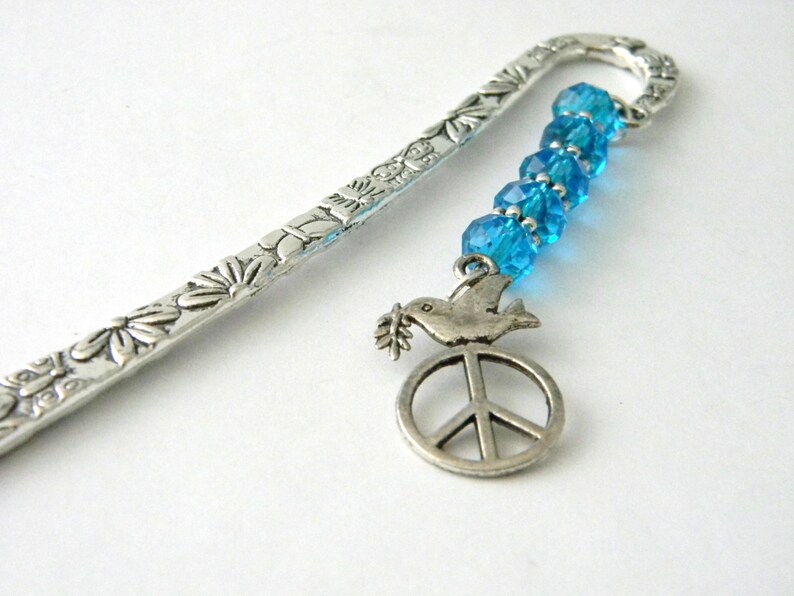 Fancy Peace Dove Bookmark with Blue Glass Beads Shepherd Hook | Etsy