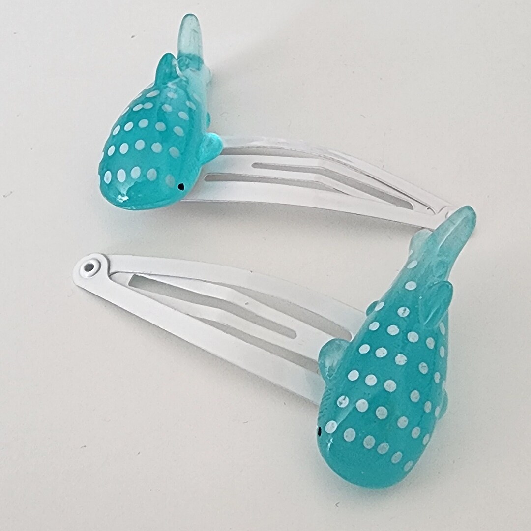 Whale Shark Hair Clips Set of Two White Hair Clip Metal Snap Barrette ...