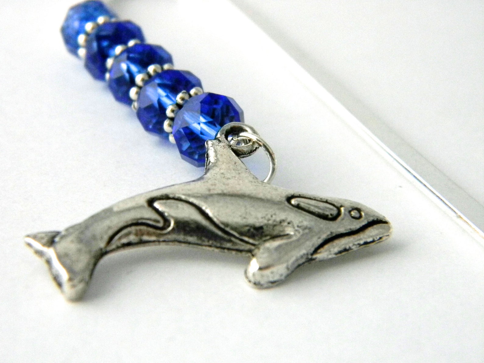 Orca Whale Bookmark With Blue Glass Beads Shepherd Hook Silver | Etsy