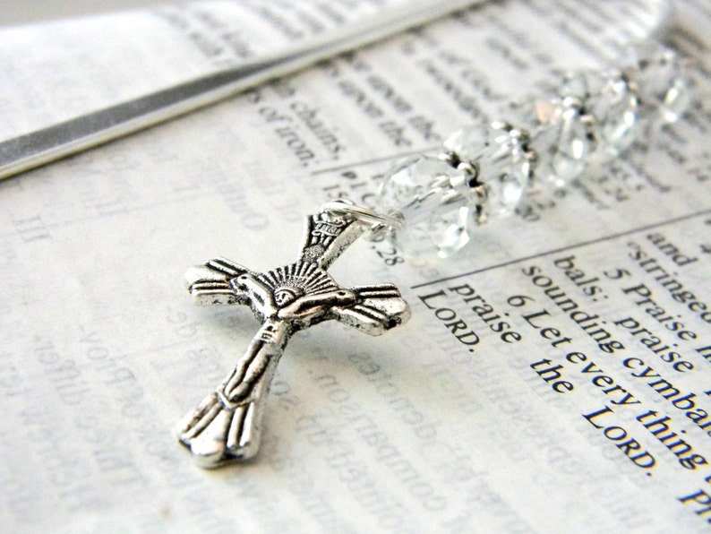 Crucifix Cross Bookmark With Clear Glass Beads Silver Plated Steel ...