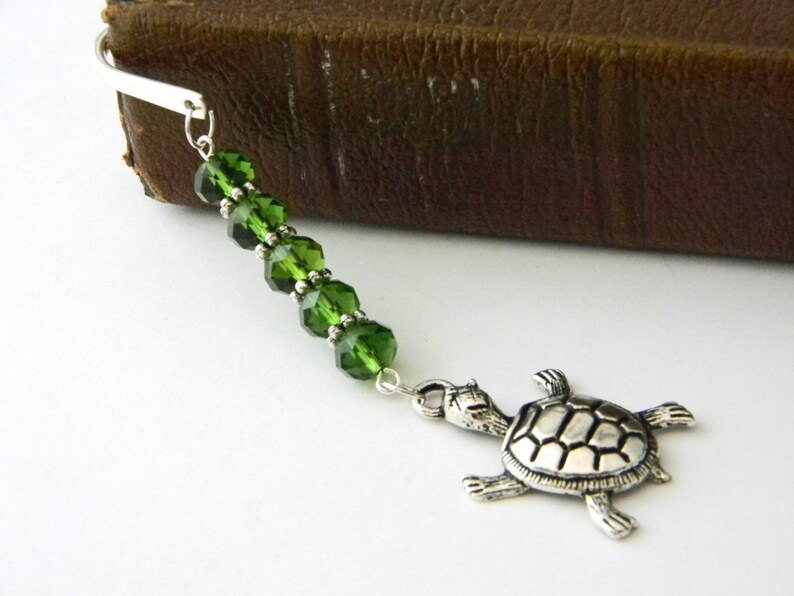 Turtle Bookmark With Green Glass Beads Shepherd Hook Steel Bookmark ...