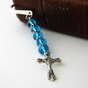 Crucifix Cross Bookmark With Blue Glass Beads Shepherd Hook Steel ...