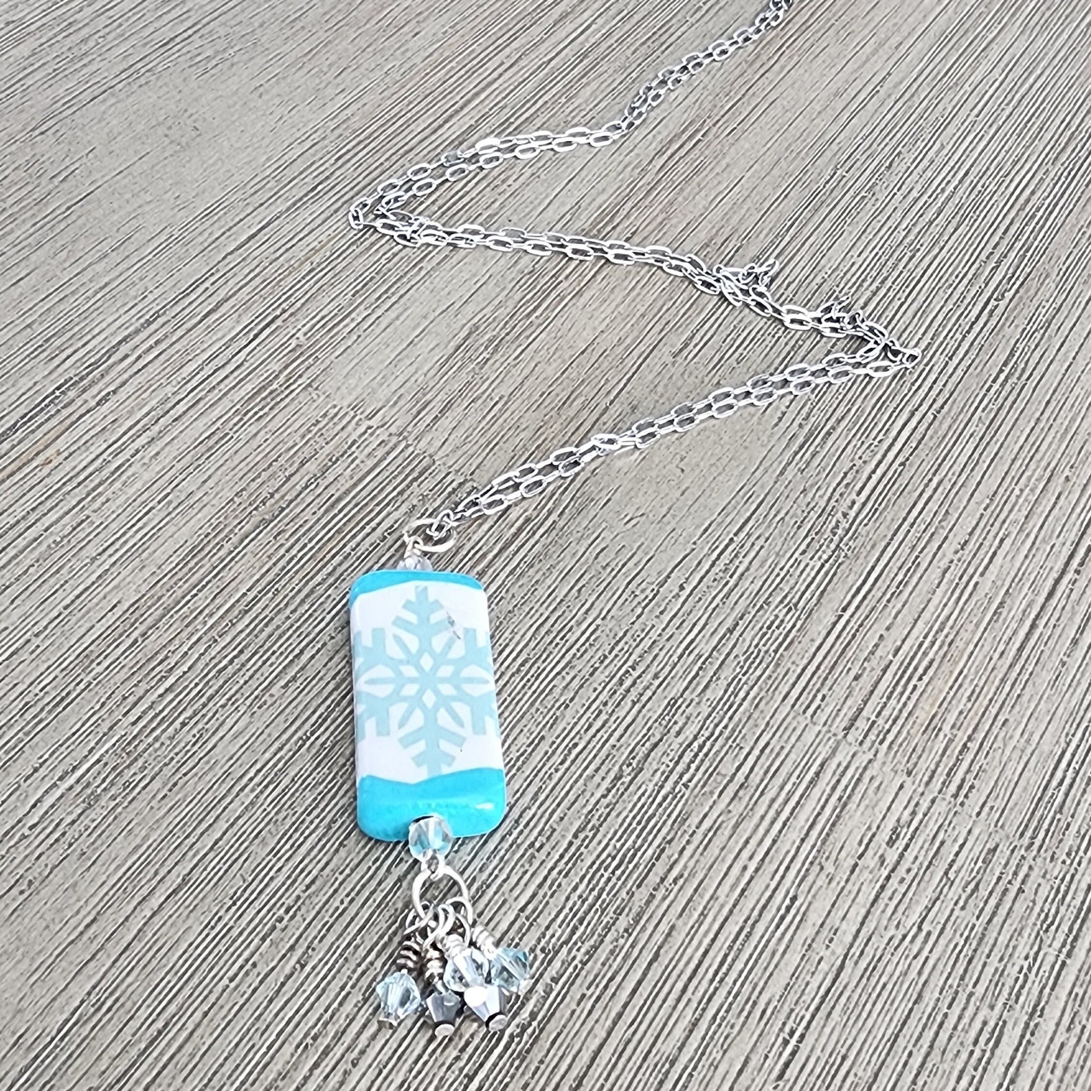 Snowflake Bamboo Tile Chain Necklace Long Necklace 28 Inch Lobster ...