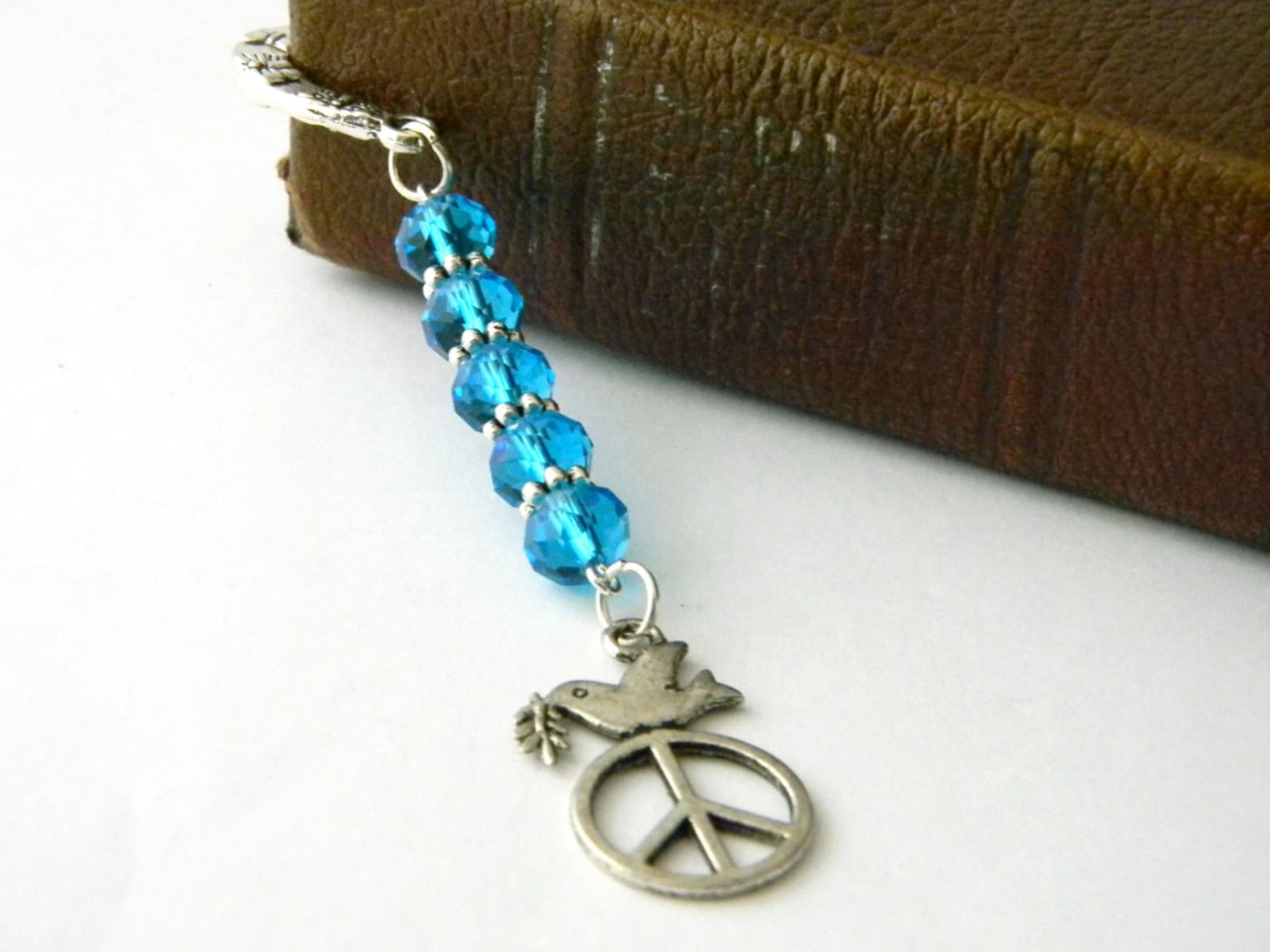 Fancy Peace Dove Bookmark with Blue Glass Beads Shepherd Hook | Etsy