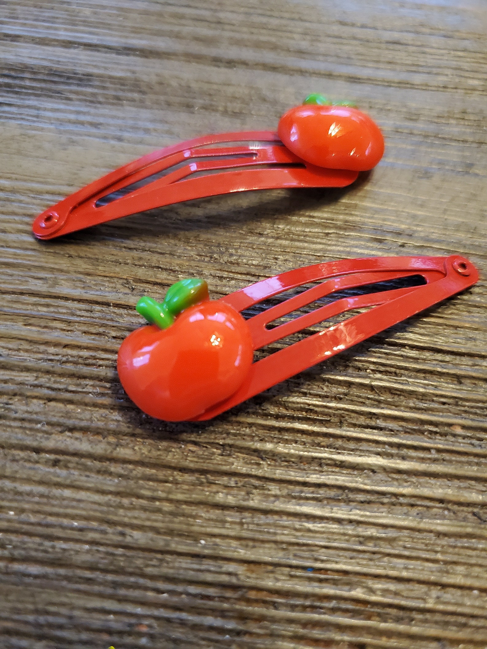 Red Apple Hair Clips Set of Two Red Hair Clip Metal Snap Barrette 50mm ...