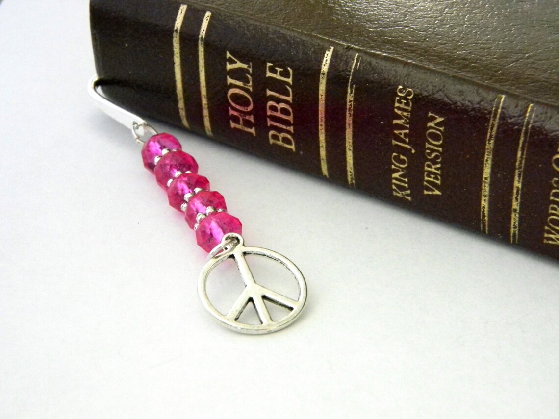 Peace Sign Bookmark With Hot Pink Glass Beads Shepherd Hook Steel ...