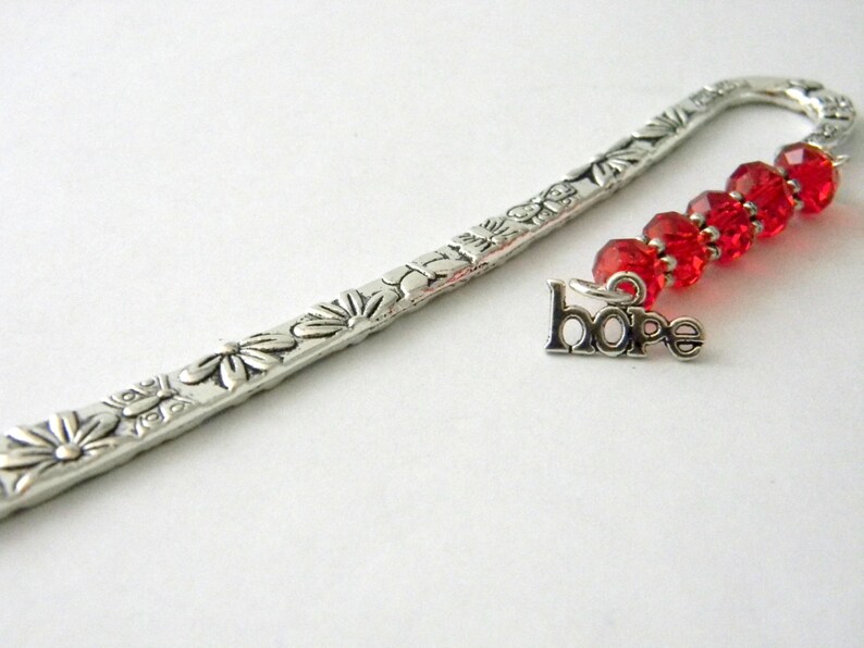 Fancy Hope Bookmark With Red Glass Beads Shepherd Hook Silver Color - Etsy