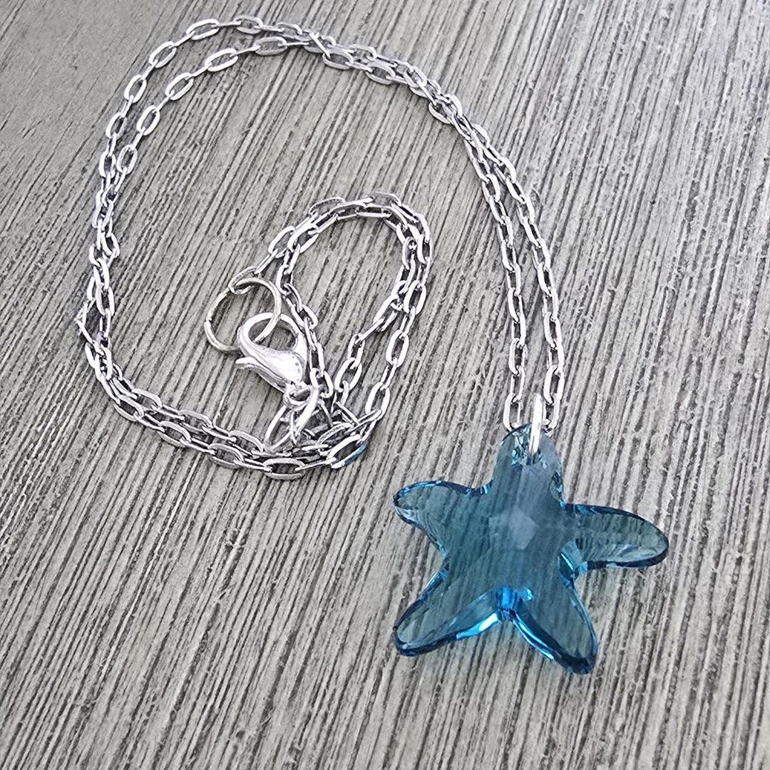 Blue Crystal Starfish Chain Necklace Lobster Clasp 18 Inch - Etsy