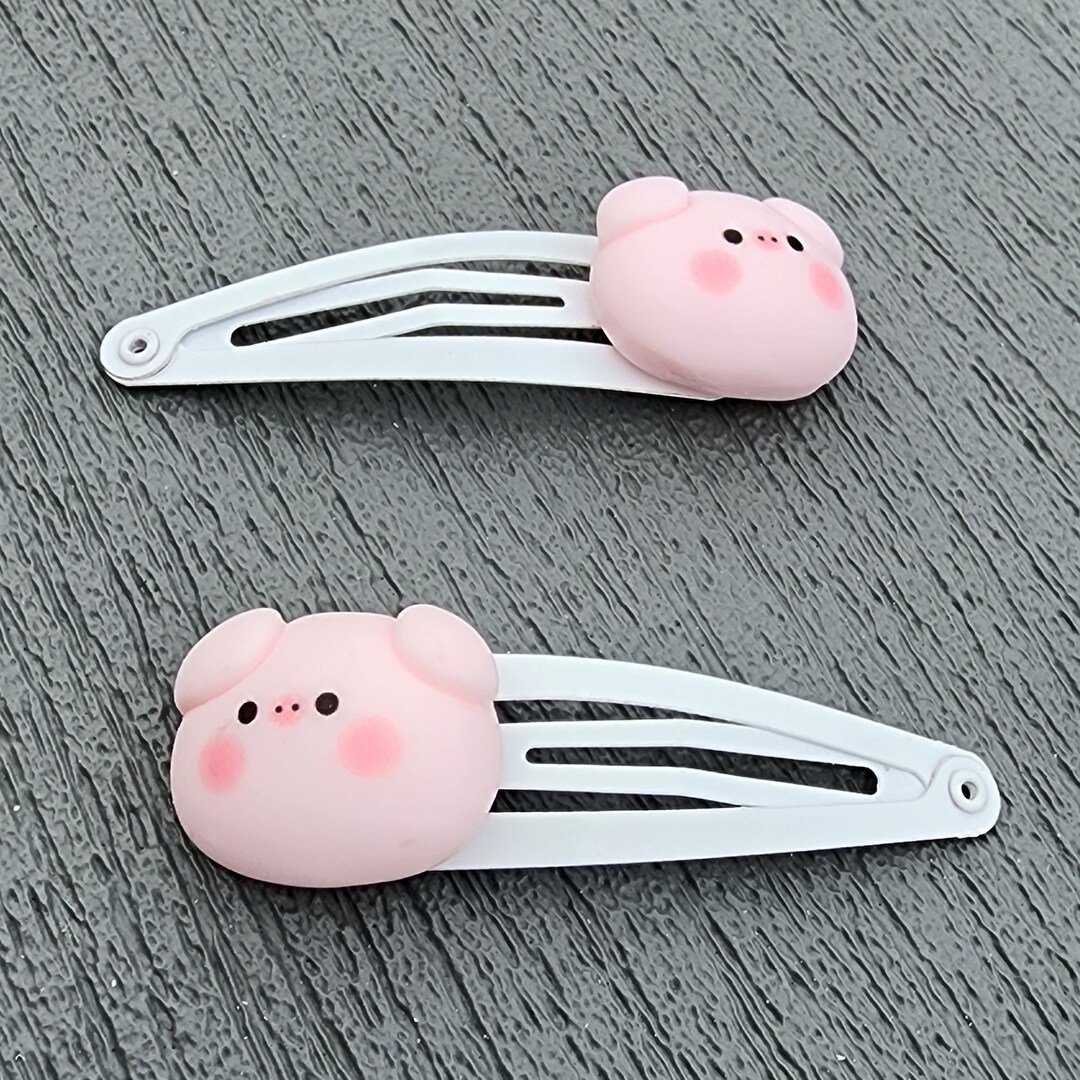 Pig Hair Clips Set of Two White Hair Clip Metal Snap Barrette 50mm - Etsy