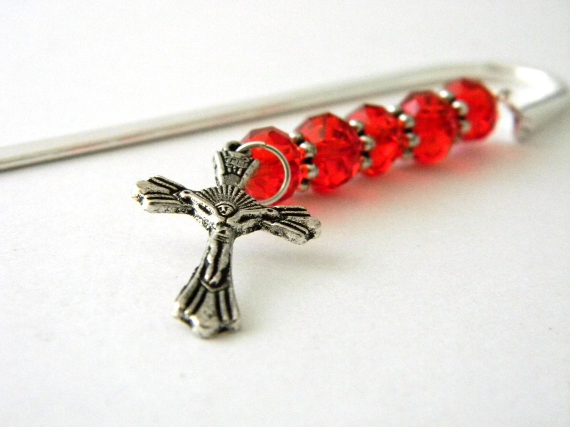 Crucifix Cross Bookmark With Red Glass Beads Shepherd Hook Steel ...
