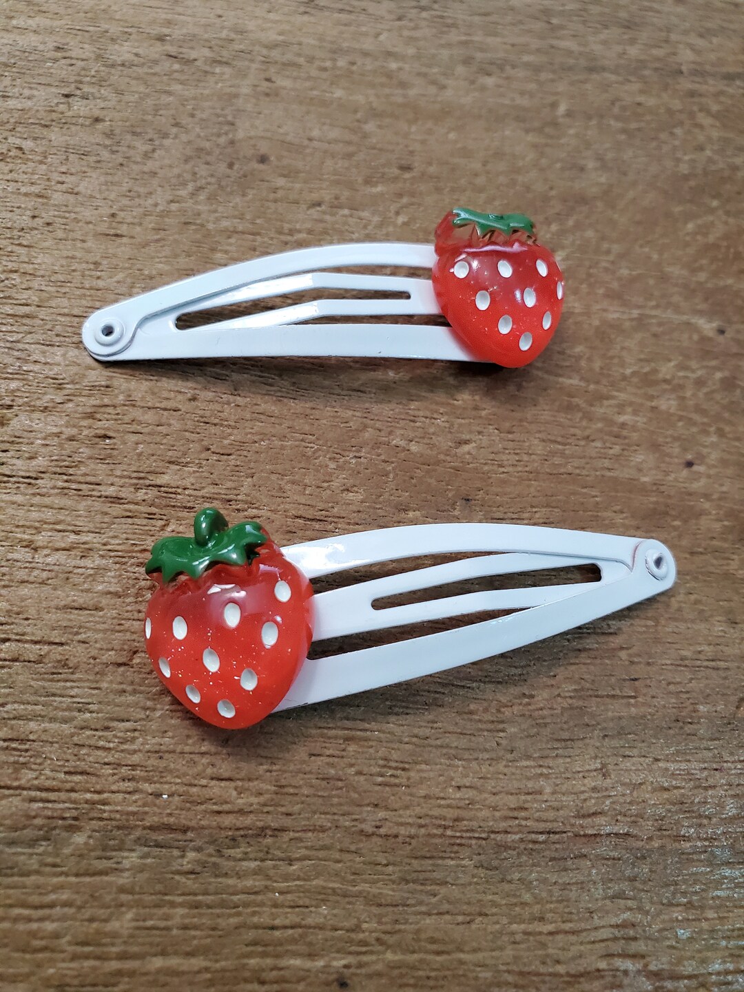Red Strawberry Hair Clips, Set of Two White Hair Clips, Metal Snap ...