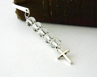 Crucifix Cross Bookmark With Clear Glass Beads Silver Plated | Etsy