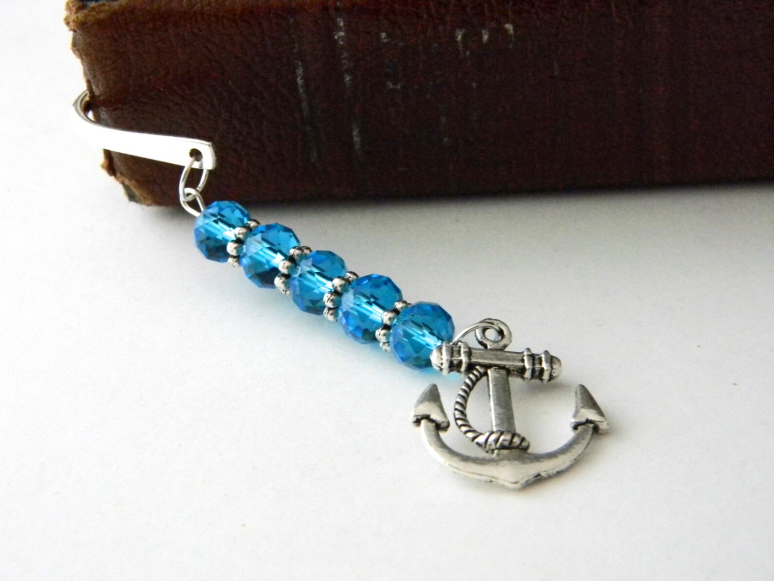 Anchor Bookmark With Aqua Blue Glass Beads Shepherd Hook Steel | Etsy