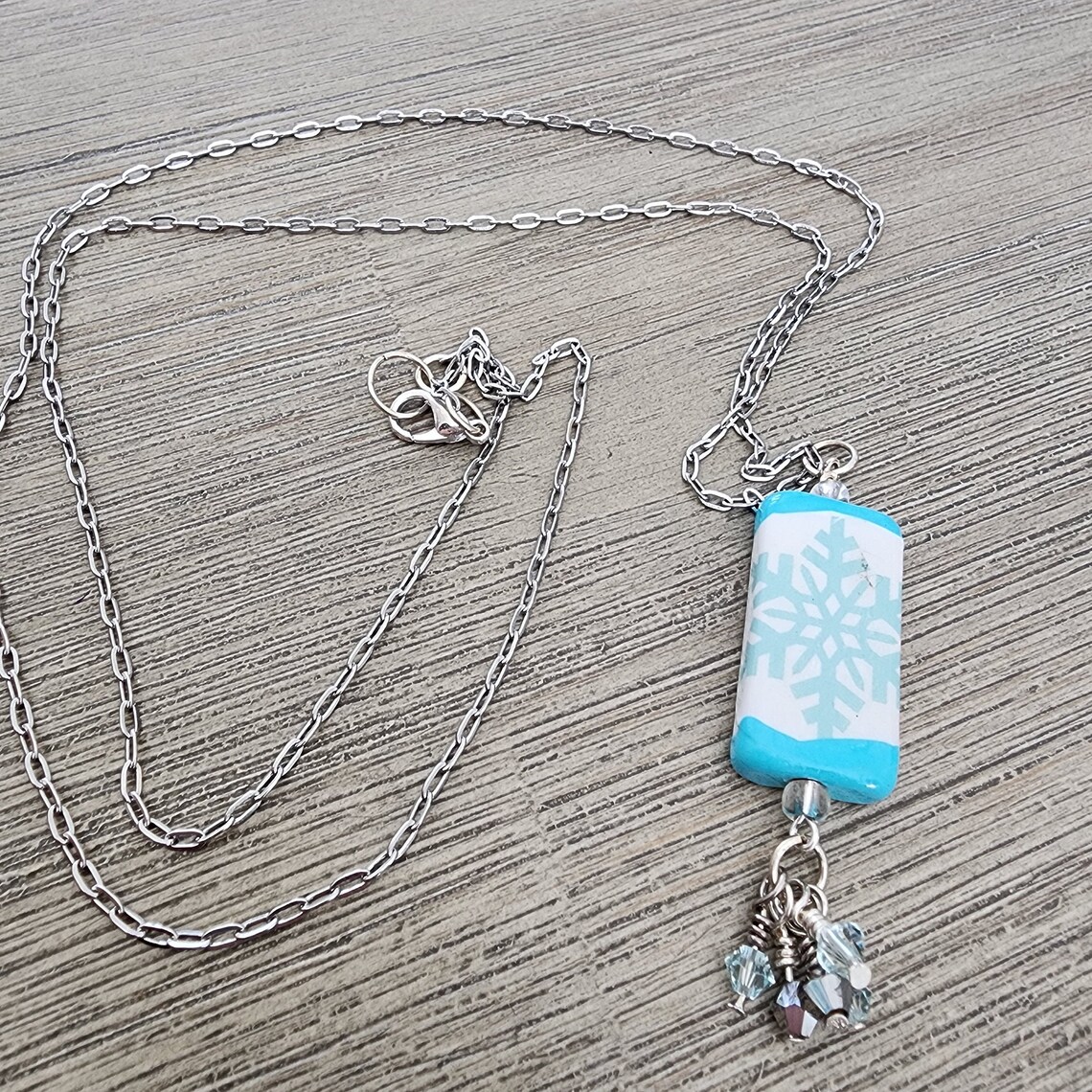 Snowflake Bamboo Tile Chain Necklace Long Necklace 28 Inch Lobster ...