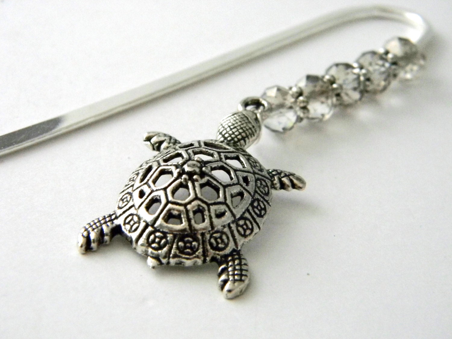 Turtle Bookmark With Smoky Quartz Glass Beads Shepherd Hook Steel ...