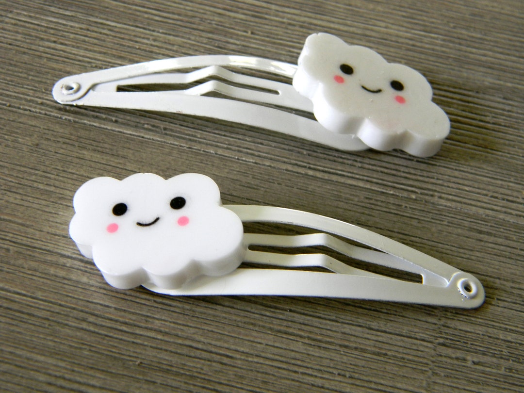 Happy Cloud Hair Clips, Set of Two White Hair Clips, Metal Snap ...