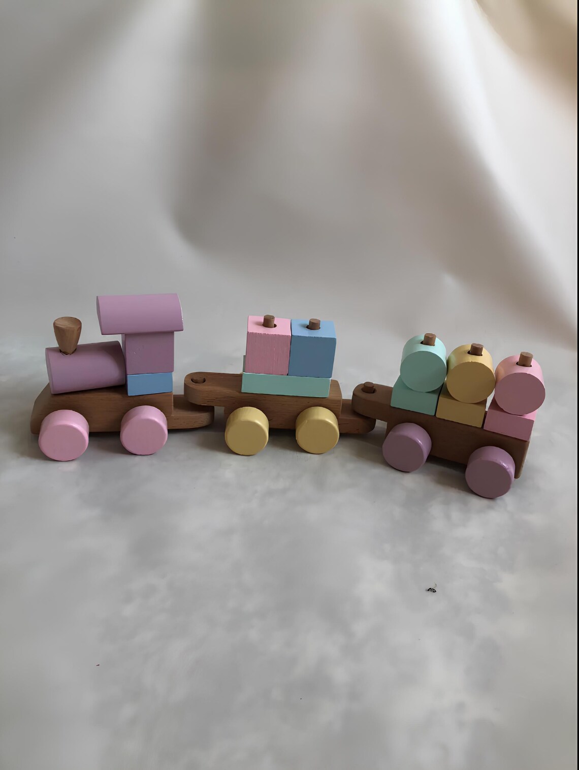 Toy Train With Carriages – Locomotive Set for Toddlers – Matte Varnish ...