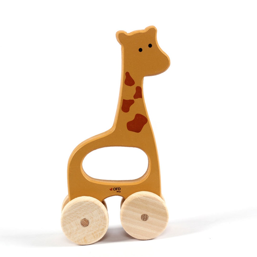 Handmade Wooden Giraffe Toy on Wheels – Montessori Safari Animal, Eco ...