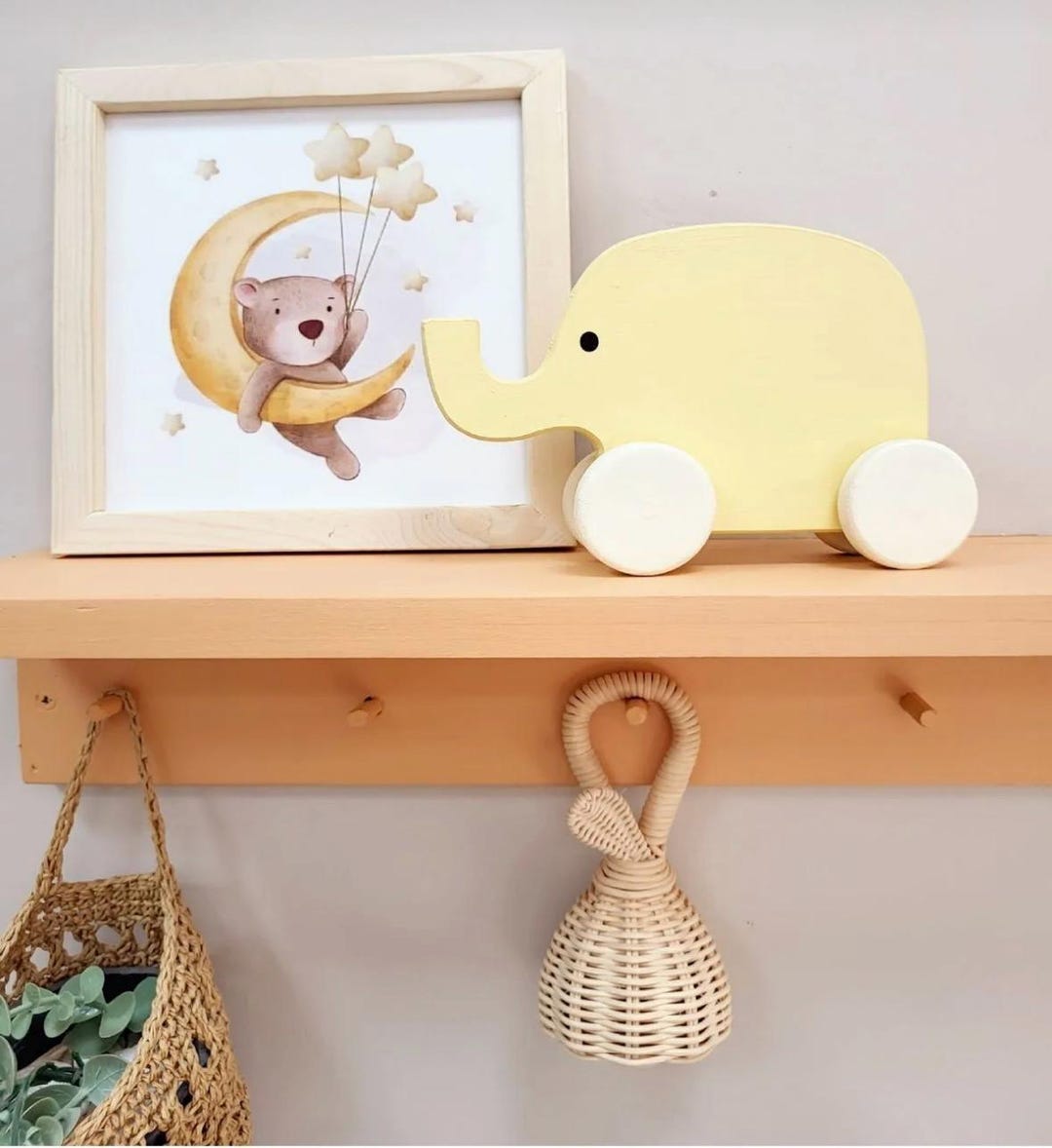 Unique Wooden Elephant Push Toy: Ideal Baby Shower, Nursery Decor ...