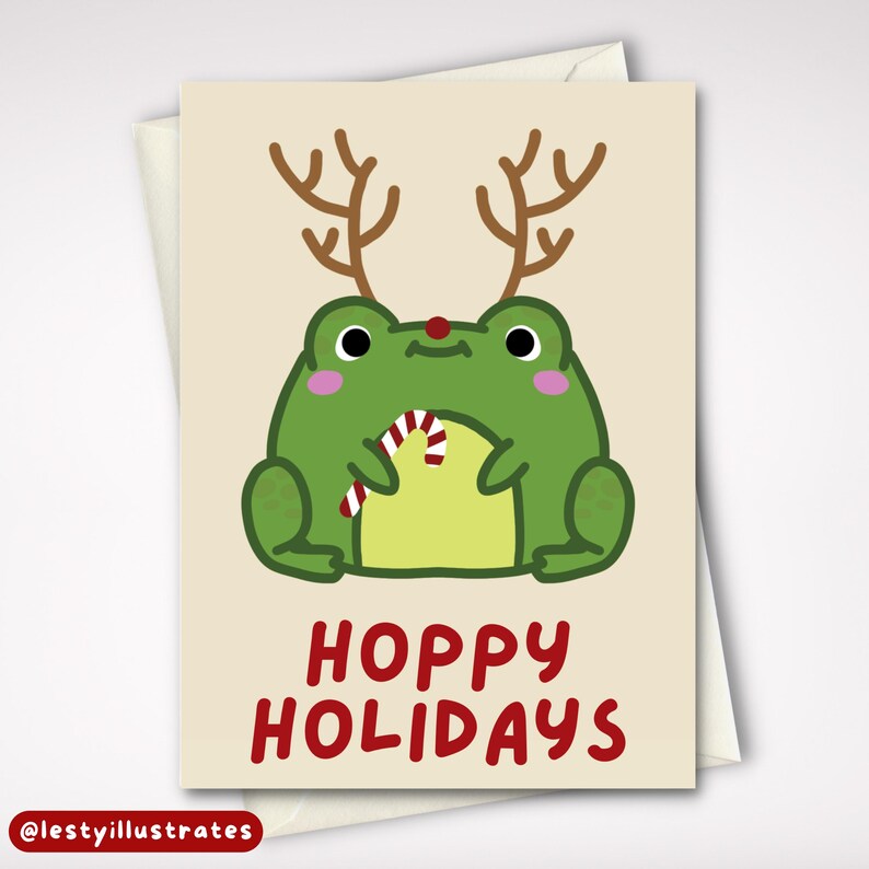 Hoppy Holidays Cute Frog Pun Christmas Card Funny Froggy Xmas Card - Etsy