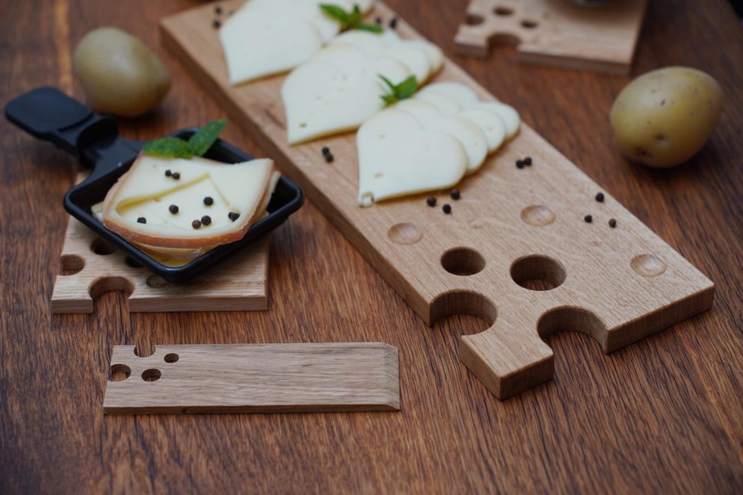 Cozy Raclette Kit for 2 People - Cheese Board - 2 Pan Holders - 2 ...