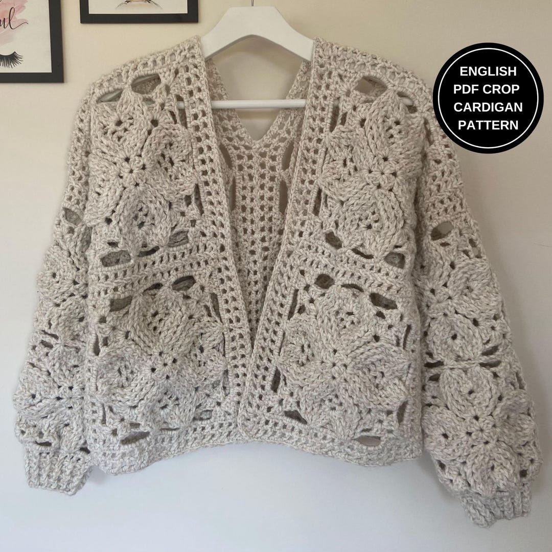 Crochet Crop Cardigan Motif Pattern: Women's Wool Jacket (PDF Pattern ...