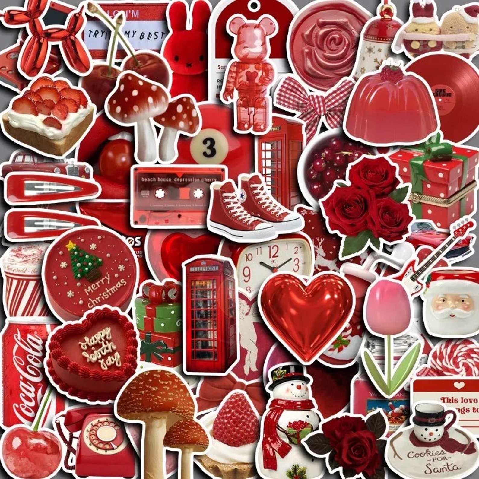 50 Retro Red Cake Heart Stickers Pack Aesthetic Decals for Laptop Pad ...