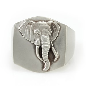 Silver or Gold Elephant Signet Ring - Animal Ring - Mens Signet Ring ...