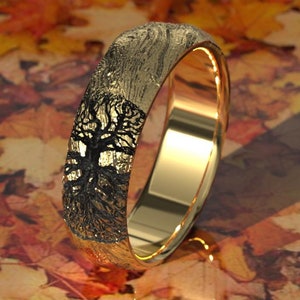 Silver or Gold Tree Wedding Ring Tree of Life Engraved Wedding Band Men ...