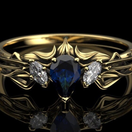 Elven Engagement Ring With 1 Carat Moissanite Art Nouveau - Etsy