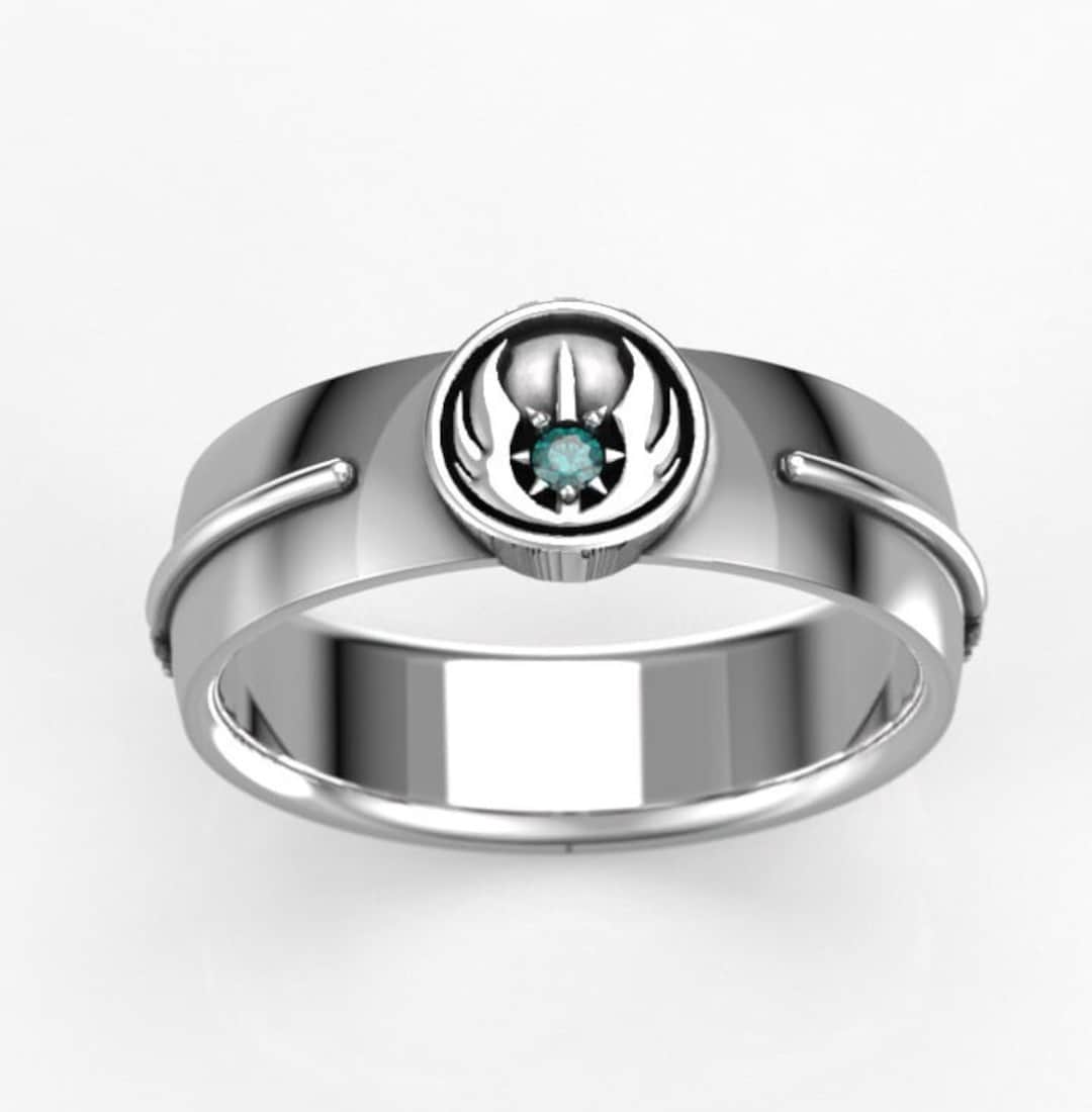 Star Wars Wedding Jedi Order Ring Silver Ring With Teal Blue Diamond ...