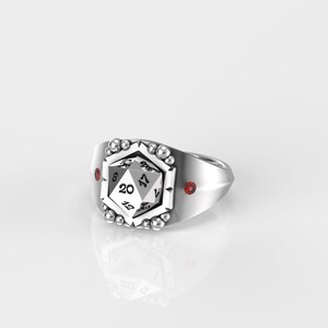 Wide Men's Dnd D20 Silver Signet Ring With Lab Ruby - Nerdy D&D ...