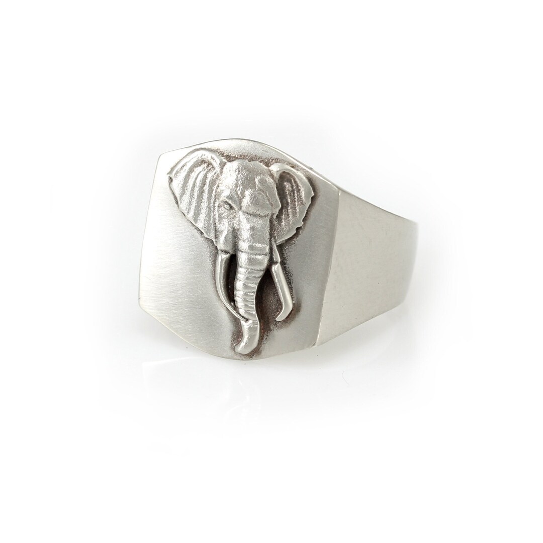 Elephant Signet Ring in Silver or Gold - Chunky Biker Ring - Statement ...