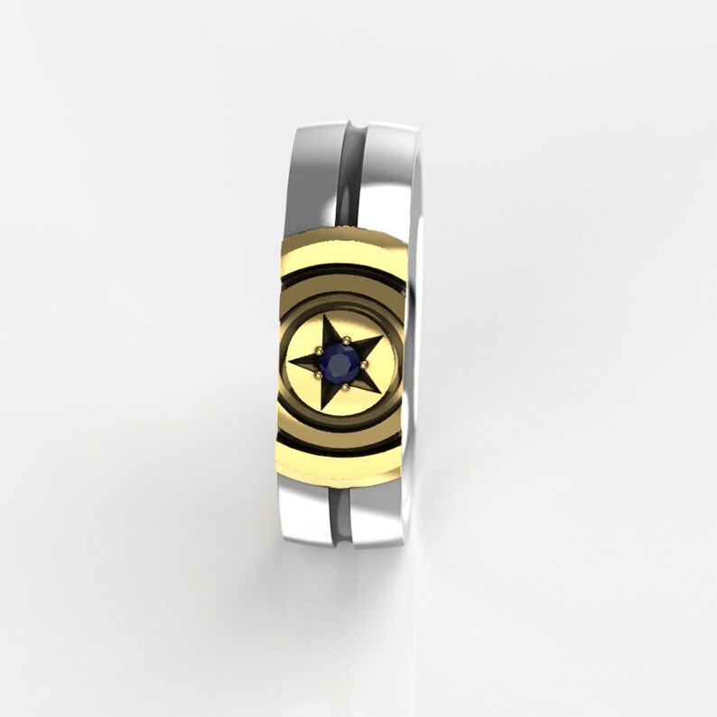 Captain America Inspired Wedding Ring With 2mm Lab Sapphire - Etsy