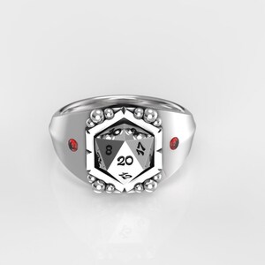 Wide Men's Dnd D20 Silver Signet Ring With Lab Ruby - Nerdy D&D ...
