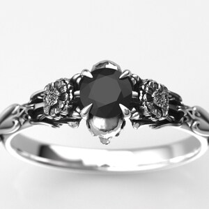 Black Diamond Skull Ring - Gothic Edwardian Floral Engagement Ring - Etsy