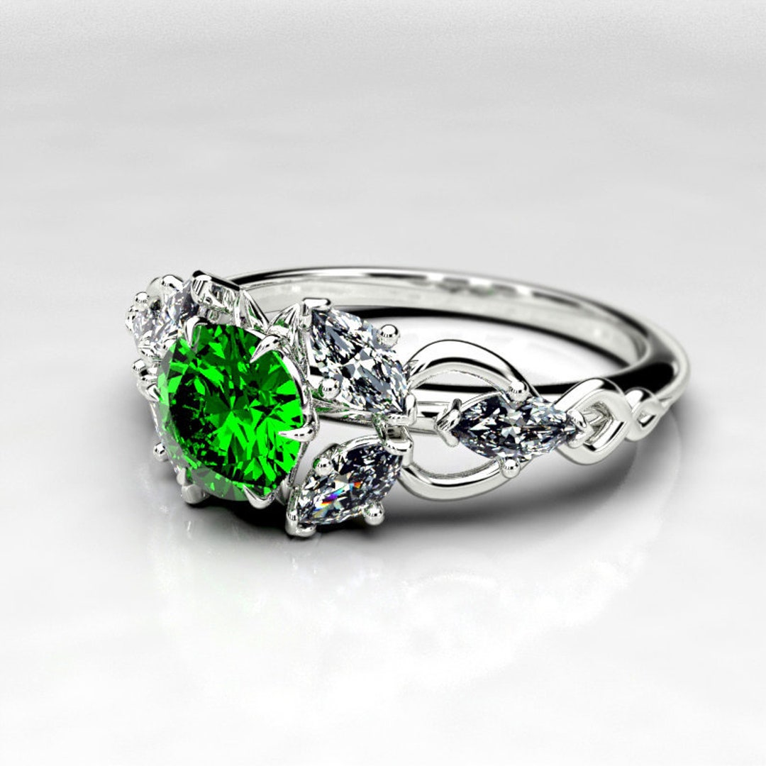 Elvish Engagement Ring With Lab Emerald - Elven Ring Gift for Her ...