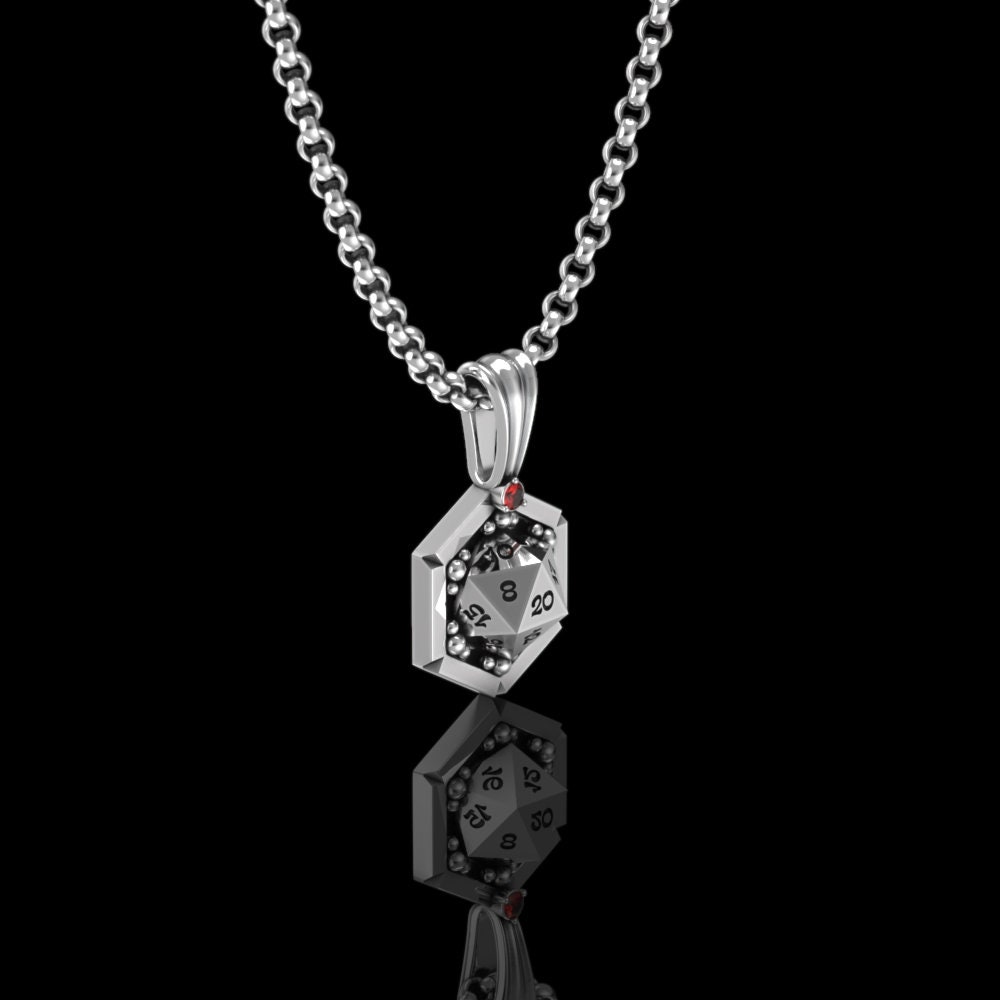 D20 Dice Pendant – Lab Ruby, Sterling Silver D&D Gamer Necklace - Etsy