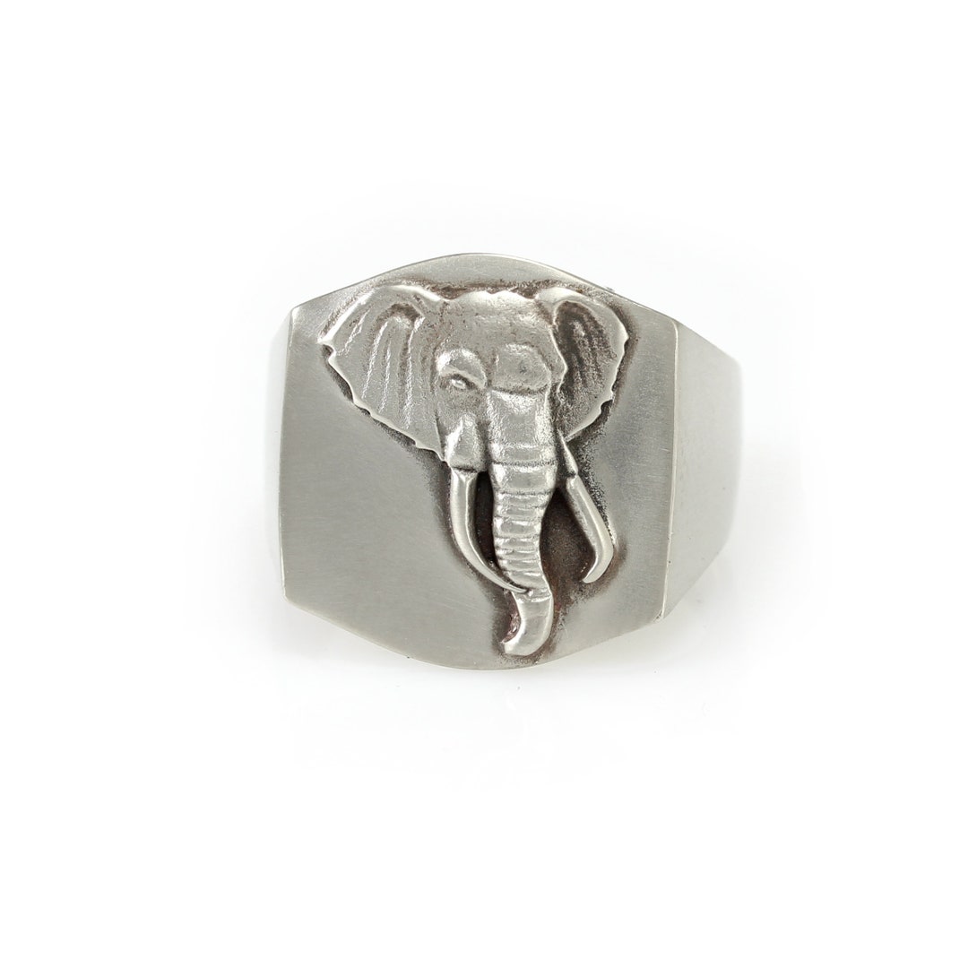 Silver or Gold Elephant Signet Ring - Animal Ring - Mens Signet Ring ...