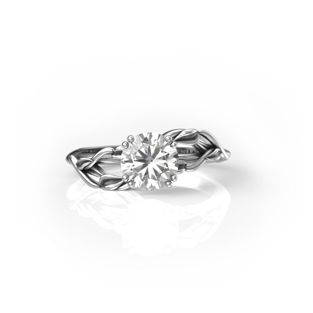 Elvish Vine Engagement Ring With 1 Carat Moissanite - Curvy Leaf ...